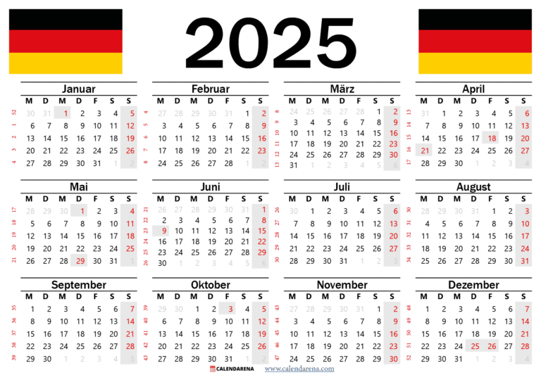 Kalender Deutschland 2025: Feiertage, Schulferien und Kalenderwochen