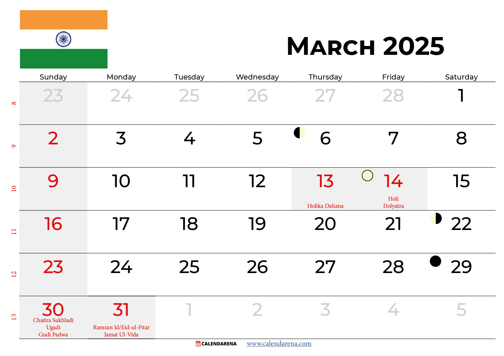 March 2025 Calendar With Holidays India March 2025 Calendar With Holidays India