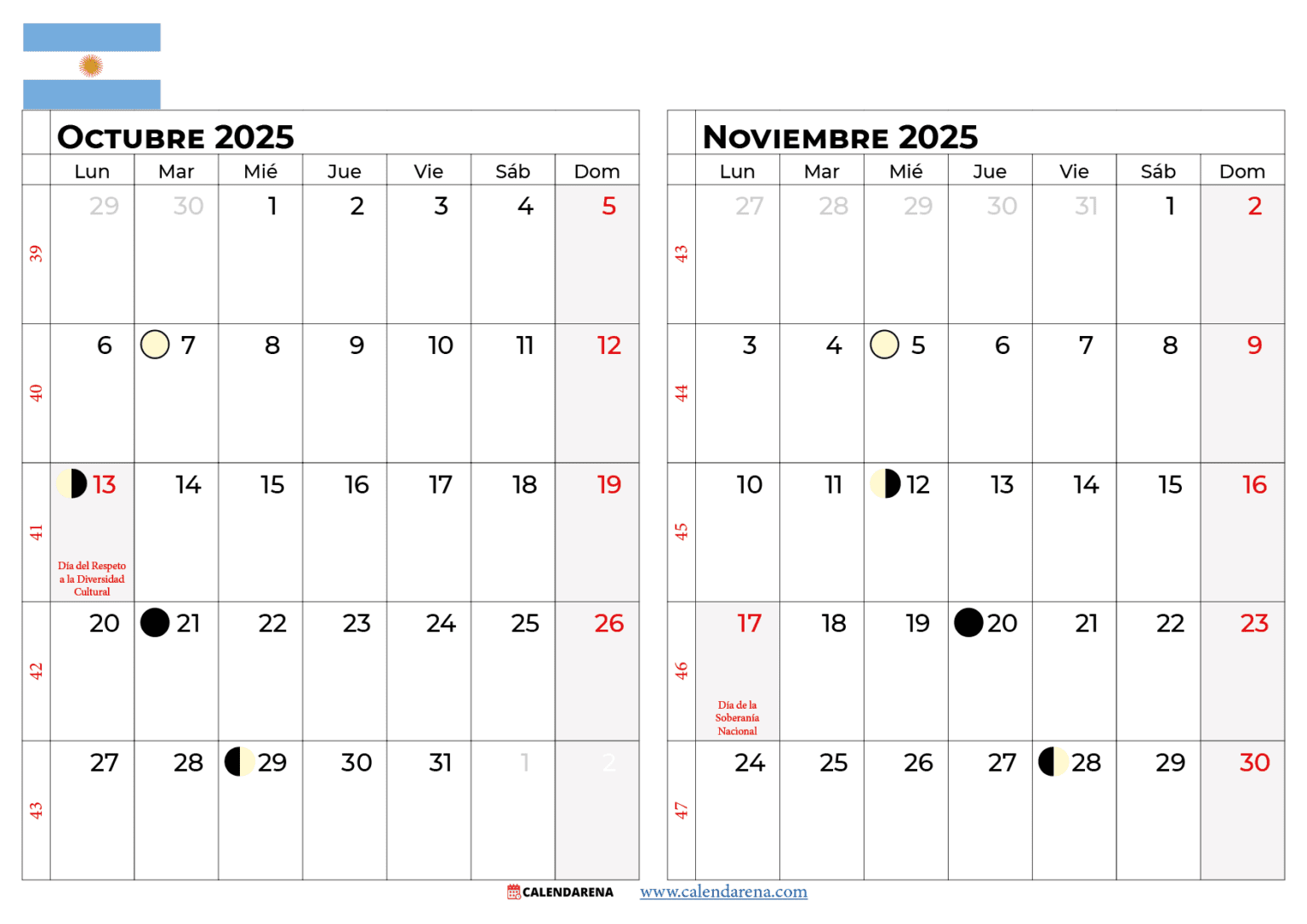 Calendario Noviembre 2025 Argentina Calendarena