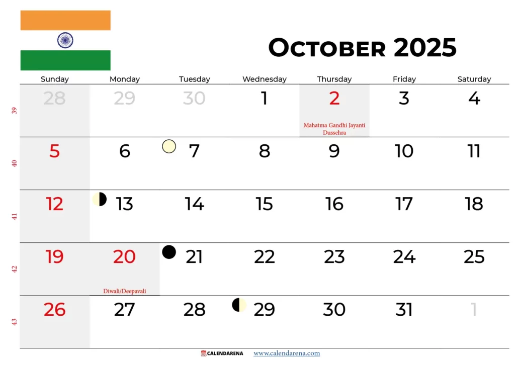 October 2025 Calendar India