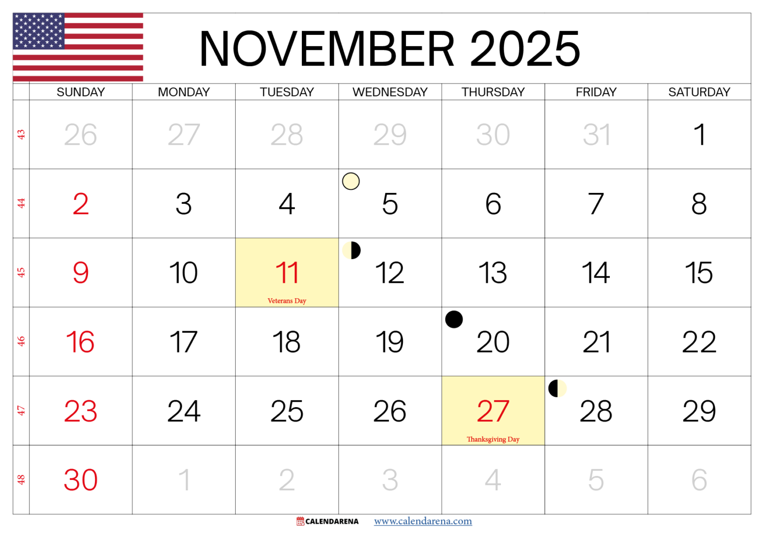 November 2025 Calendar - Free Printable & Online