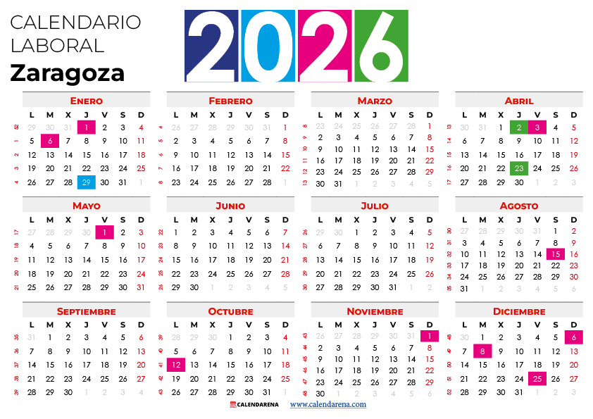 Calendario Zaragozano 2026 - Descarga Gratis PDF JPG