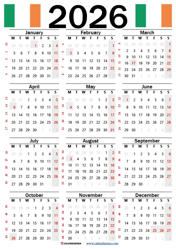 2026 Calendar Ireland Printable Get Free Download
