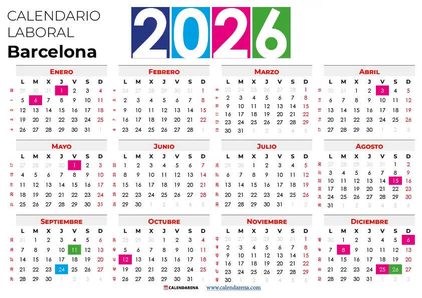 Calendario Laboral 2026 Barcelona - Festivos Y PDF