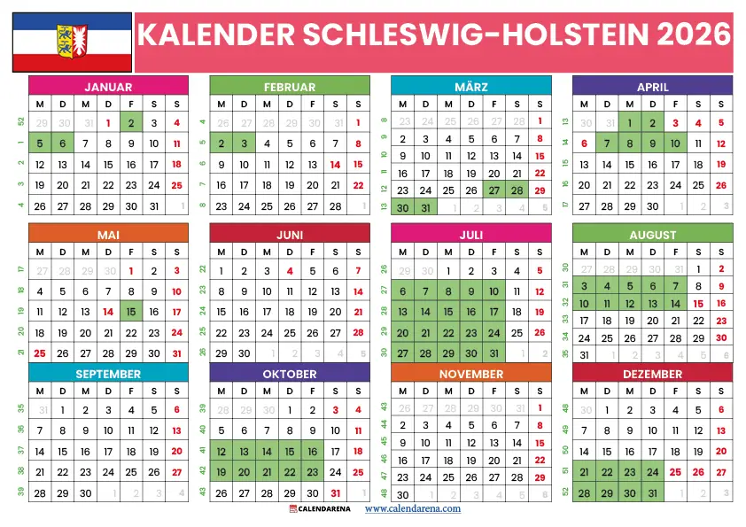 Ferien Schleswig-Holstein 2026 + Kalender Download