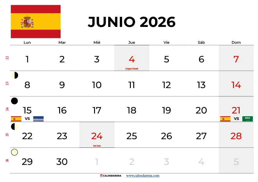 Junio 2026 | Calendarena