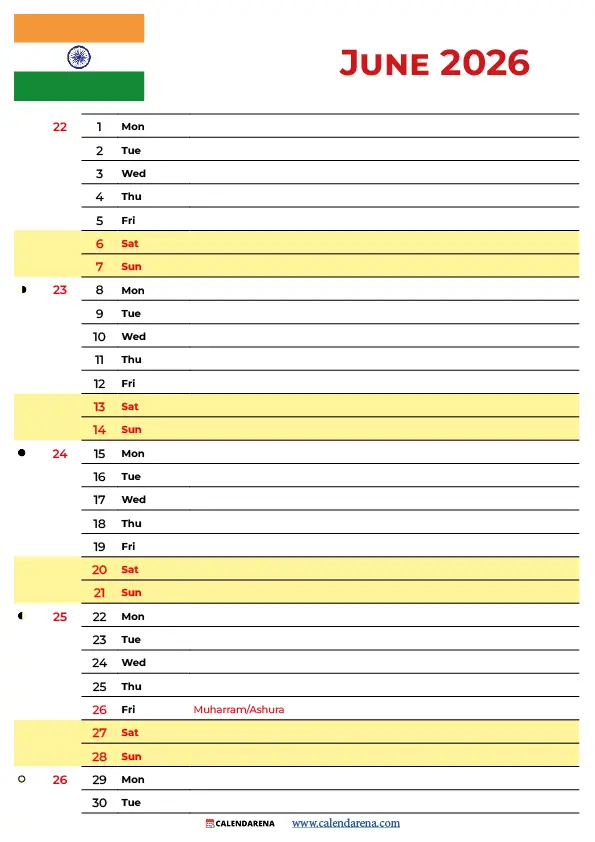 June 2026 Calendar India: Free Printable PDF & JPG
